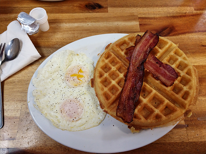 Behold, the breakfast of champions! This waffle's so good, it might just make you forget about those New Year's resolutions.