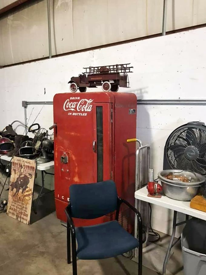 Holy time travel, Batman! That Coca-Cola machine isn't just retro; it's practically a DeLorean disguised as a vending machine. Great Scott!