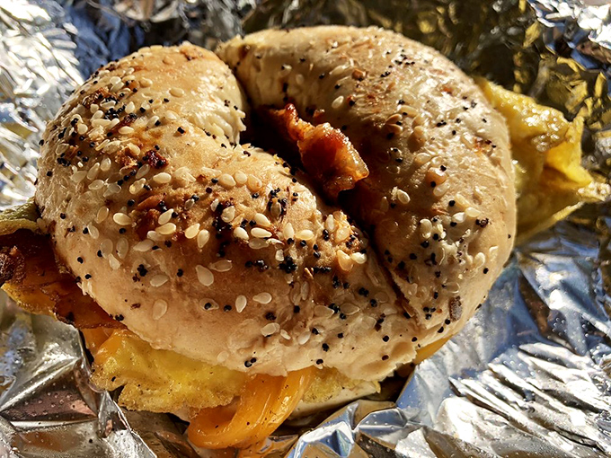 Breakfast of champions... or really anyone with taste buds. This everything bagel is ready to take on your hunger like Rocky taking on Apollo Creed.