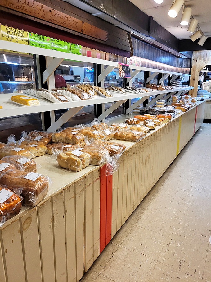 Carb lovers, rejoice! This bakery counter is where diets come to die and happiness comes in loaves.