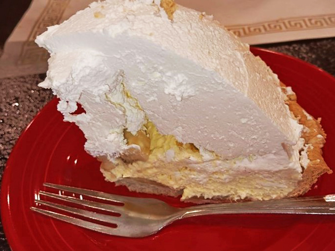 Holy meringue mountain! This banana cream pie is so tall, it needs its own zip code. Fluffy, creamy, and utterly irresistible.
