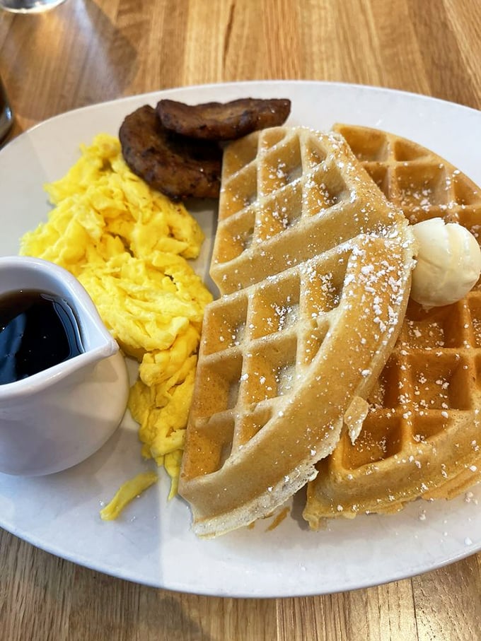 Waffles that could make Belgian royalty jealous! Golden, crispy, and ready to make your taste buds do the happy dance.
