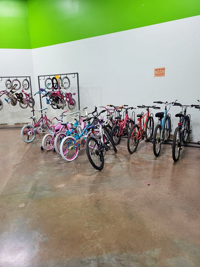 Bicycle heaven for budget-conscious parents and nostalgic collectors alike. That pink princess bike might make some little girl's birthday wish come true for under $20.