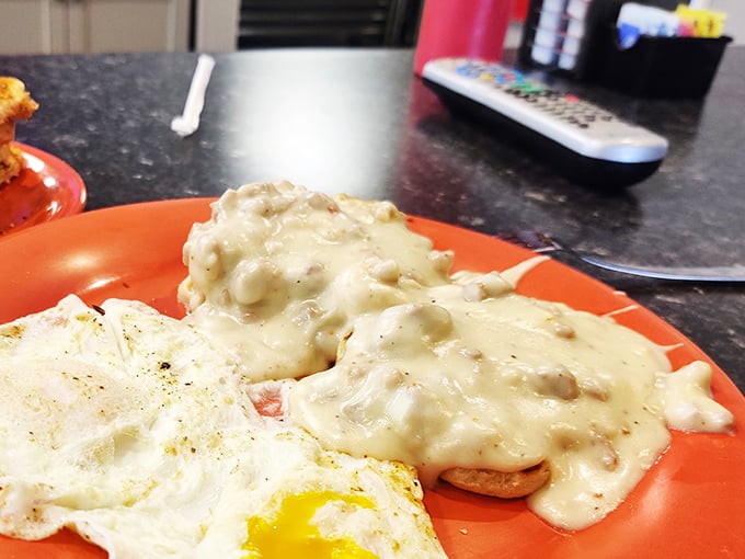 Biscuits and gravy: The breakfast of champions! This plate is so comforting, it's like a warm hug for your stomach.