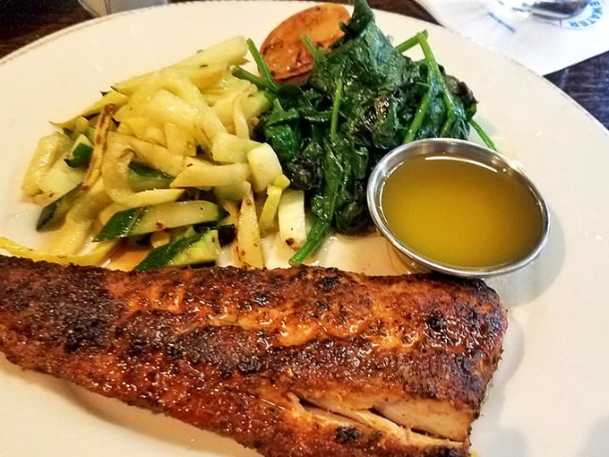 Blackened salmon that's hotter than an Arizona sidewalk in July. Paired with veggies so fresh, they might have their own Instagram following.