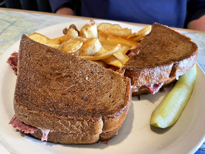 The Reuben von Crashed has landed on your plate! This sky-high sandwich stacks corned beef higher than a control tower.