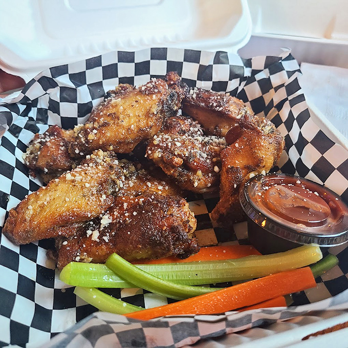 Golden-brown perfection with a side of veggie virtue. These wings are so good, they might make you consider moving to Portland.