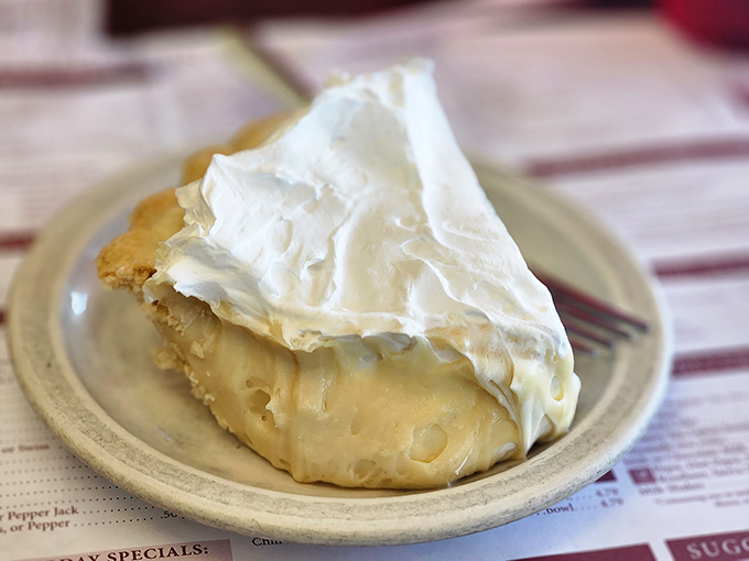The butterscotch cream pie doesn't just have height&mdash;it has ambition, with a cloud of whipped cream that makes you wonder if calories actually count in Amish Country.
