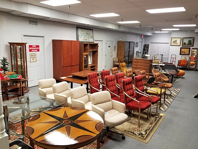 Take a seat in the past! This mid-century modern furniture display is like "Mad Men" meets your cool grandma's living room.