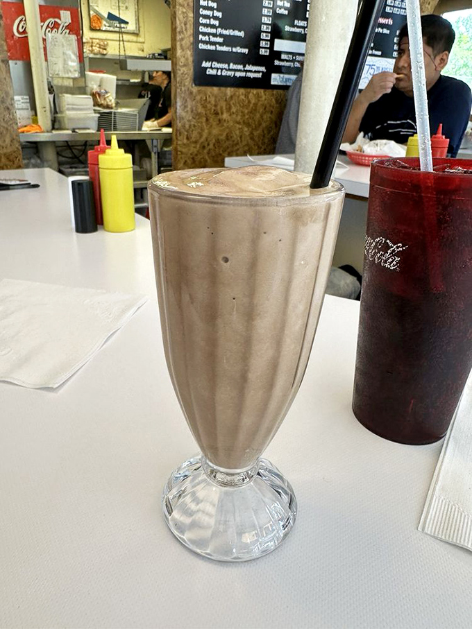 Chocolate shake or drinkable velvet? This creamy concoction is so thick, it's practically standing at attention. Straw and spoon required!