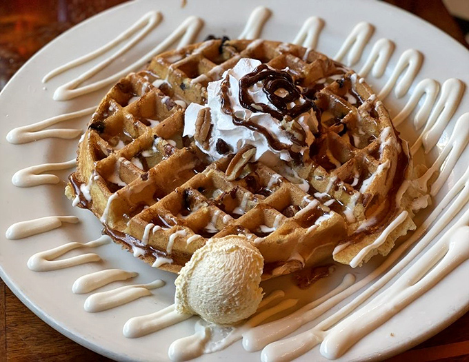 Cinnamon roll meets waffle in a breakfast love story. It's the rom-com of foods &ndash; sweet, indulgent, and guaranteed to leave you smiling.