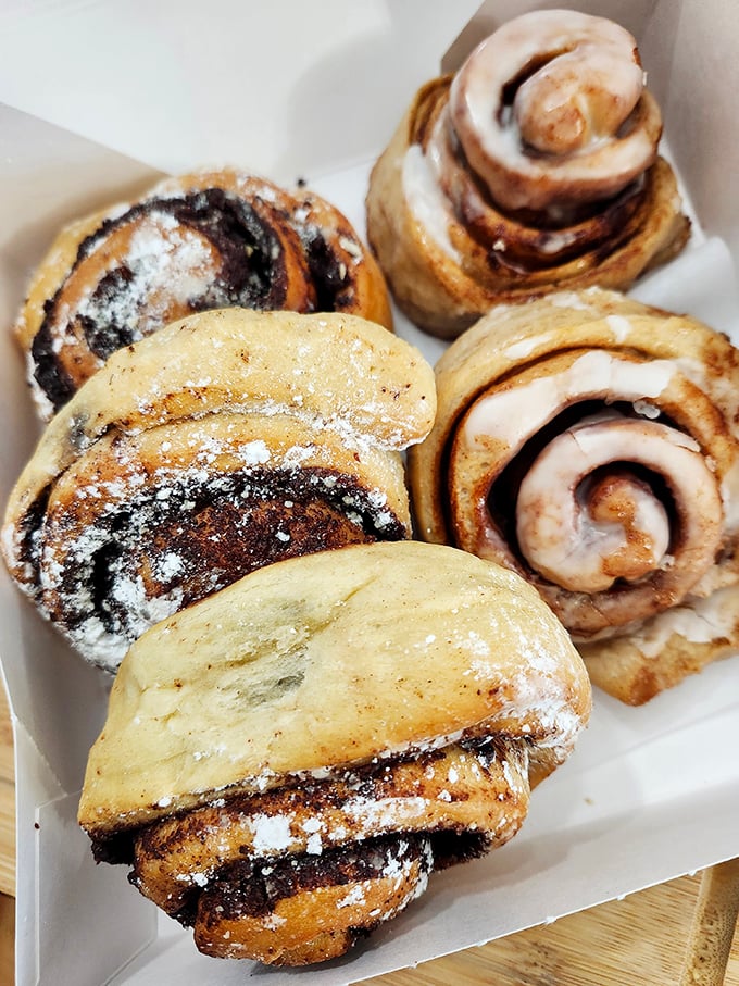 Cinnamon rolls so gooey and decadent, they should come with a warning label: "May cause spontaneous happy dances and uncontrollable drooling."