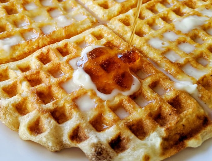 Behold, the waffle of your dreams! Golden, crispy, and ready to be drowned in syrup. Resistance is futile.