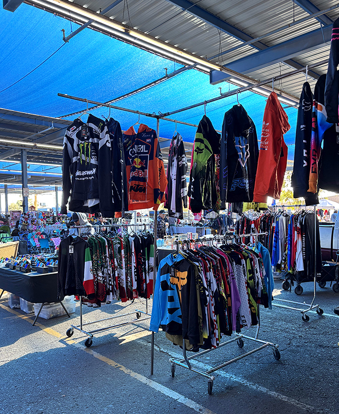 A sea of shirts and a forest of pants await. It's like your closet exploded and invited all its friends to the party.