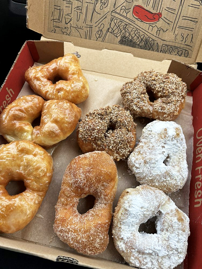 Doughnut nirvana in a box! These aren't just doughnuts; they're edible works of art. It's like someone took all your childhood dreams and fried them to perfection.
