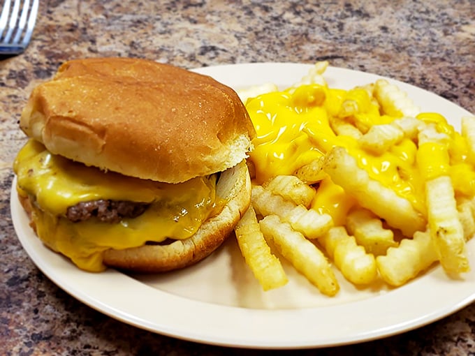 Cheese, please! This double cheeseburger is so gooey, it's like a warm, savory hug for your taste buds.