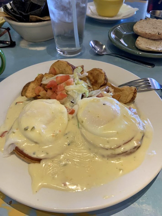 Eggs Benedict's sassy Southwestern cousin. That hollandaise sauce is so smooth, it could teach dance lessons at Arthur Murray!