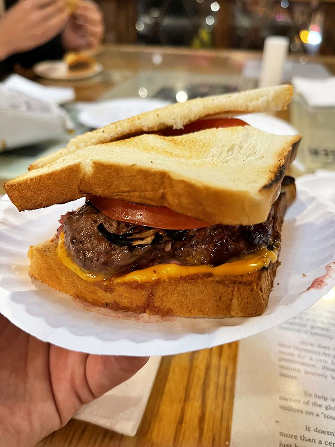 Behold, the burger that started it all! Nestled between toast, this patty is the Mona Lisa of the sandwich world.