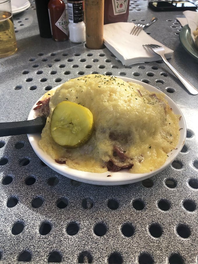 The Reuben's adorable little cousin! This mini marvel proves that good things come in small packages, especially when topped with a cheeky pickle hat.