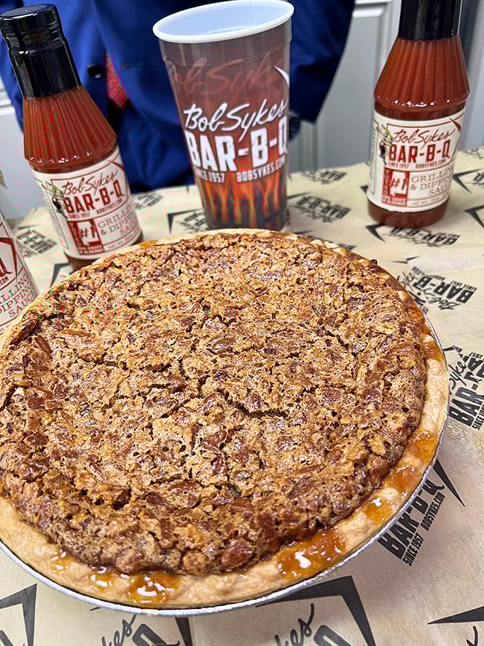 Holy moly, it's pie-mageddon! This pecan masterpiece is so packed with nuts, it could single-handedly solve any squirrel's retirement plan.