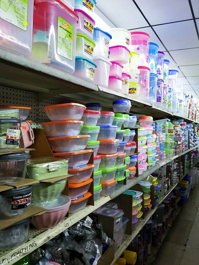 A rainbow of plastic possibilities! It's like Tetris for your kitchen, only you win every time you find the perfect container.