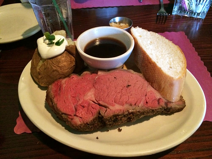 Behold, the star of the show! This prime rib is so perfectly pink, it could make a vegetarian weep. Resistance is futile.