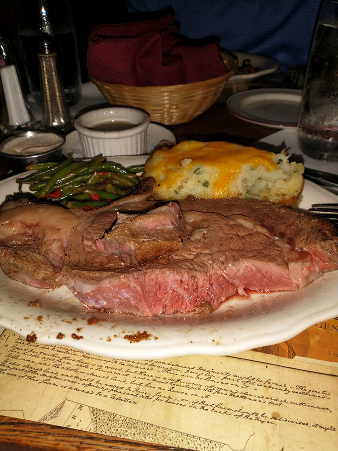 Behold, the star of the show! This prime rib is so perfectly cooked, it might just make vegetarians reconsider their life choices.