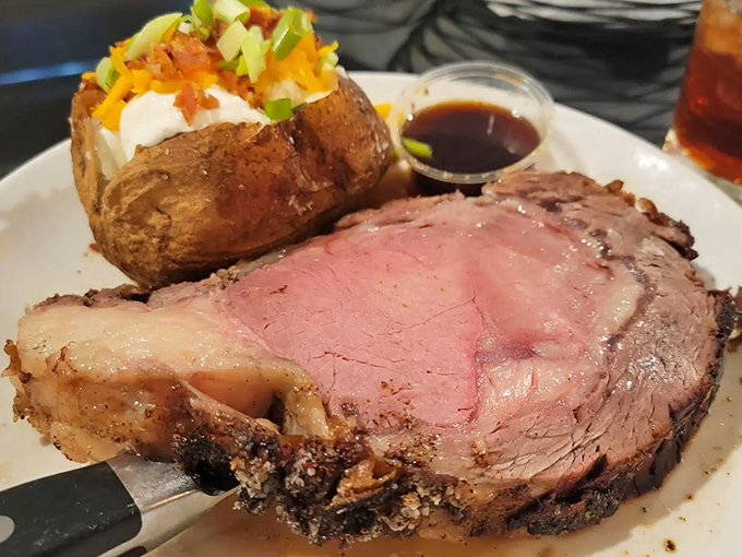 Behold, the pi&egrave;ce de r&eacute;sistance! This prime rib isn't just a meal; it's a meaty masterpiece that would make Ron Swanson weep with joy.