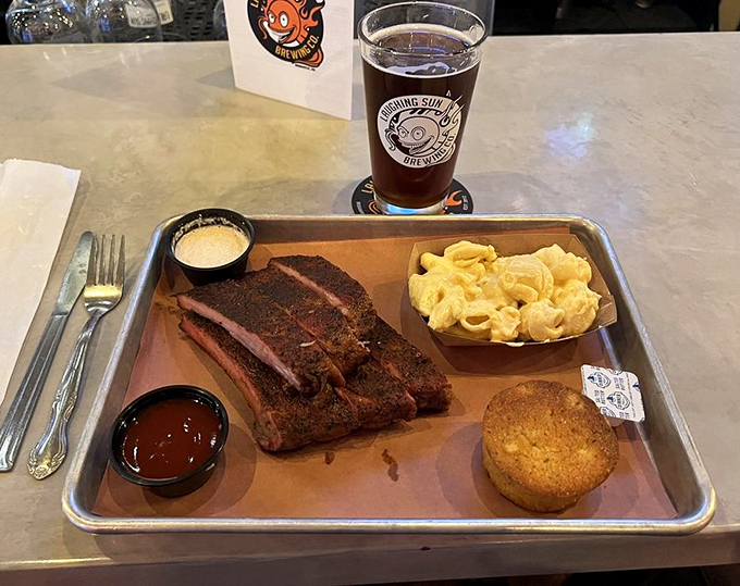 Brisket that'll make you weak in the knees! This platter is a carnivore's dream come true, complete with sides that'll have you saying, "Vegetables who?"