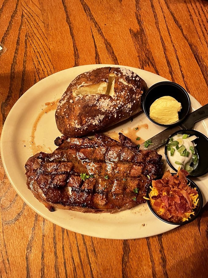 Behold the star of the show: a juicy sirloin that could make a vegetarian question their life choices. Carnivore heaven!