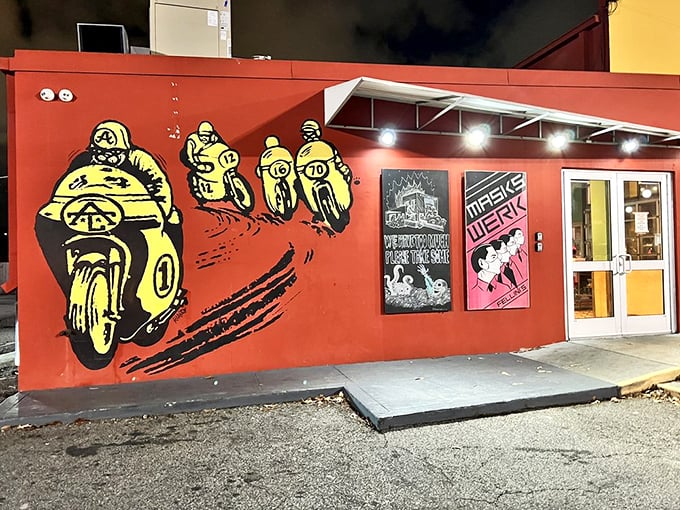 Felini's wall art: where "Easy Rider" meets "easy dinner." These motorcyclists are racing straight to flavor town!