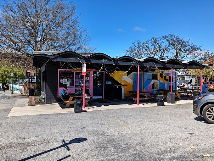 The colorful exterior murals at Benny's are like a preview of the artistic expression happening inside&mdash;except this art disappears slice by slice.