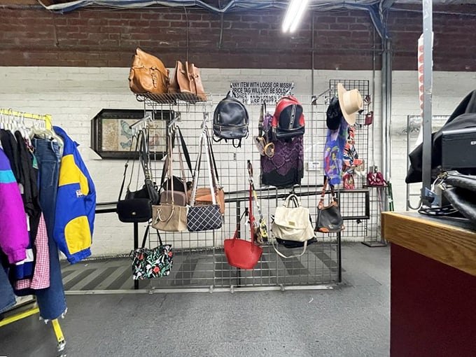 Bag ladies and gents, feast your eyes! This wall of wonders is where purses go to find their forever homes. Pick your poison: leather, canvas, or sequined?