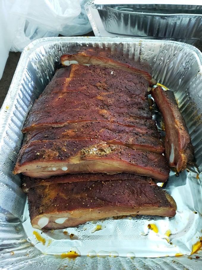 Behold, the crown jewel of BBQ! These ribs aren't just fall-off-the-bone tender; they're practically doing the cha-cha on your plate.