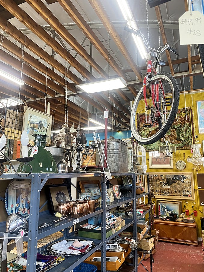 Suspended bicycles and vintage knick-knacks &ndash; it's as if Mary Poppins decided to redecorate using only flea market finds.
