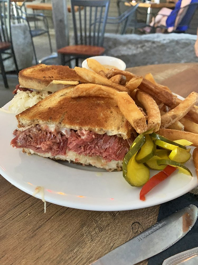 Behold, the Everest of sandwiches! This Reuben is stacked higher than your weekend to-do list, and twice as satisfying.