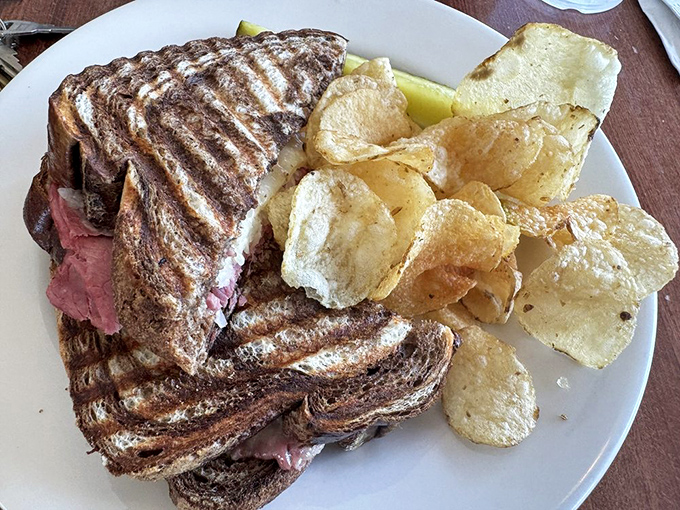 The Reuben and chips combo &ndash; a dynamic duo that'll make your mouth water faster than you can say "pass the pickle". It's comfort food with a gourmet twist.