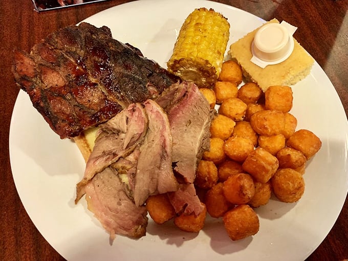 Meat architecture at its finest. That smoke ring on the brisket is like nature's way of saying "you're welcome" to your taste buds.
