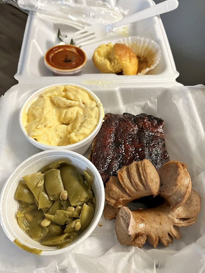 A BBQ duet that hits all the right notes. The ribs and sausage are so good, you might forget your table manners &ndash; and that's okay.