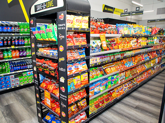 Snack attack central! This aisle is a flavor explosion waiting to happen, with enough variety to satisfy even the pickiest midnight muncher.
