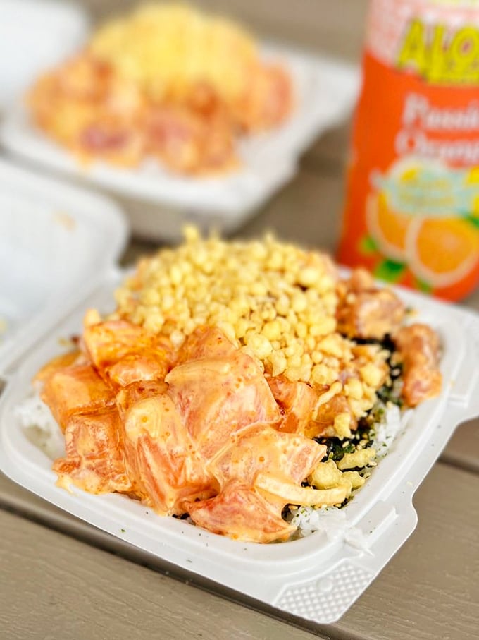 Salmon sensation! This spicy salmon poke is so fresh, it might just swim off your plate and back to the ocean.