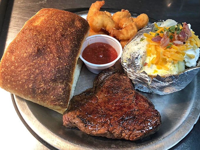 The steak combo that'll make you want to write home about it. Juicy meat, crispy shrimp, and a baked potato big enough to have its own zip code.