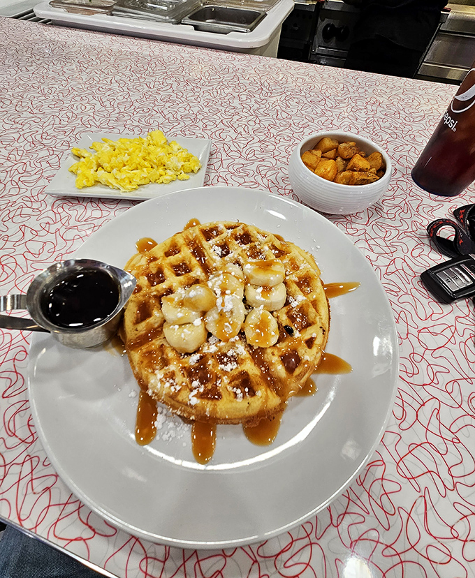 Golden, crispy, and ready for its close-up. This waffle is auditioning to be the next breakfast superstar!