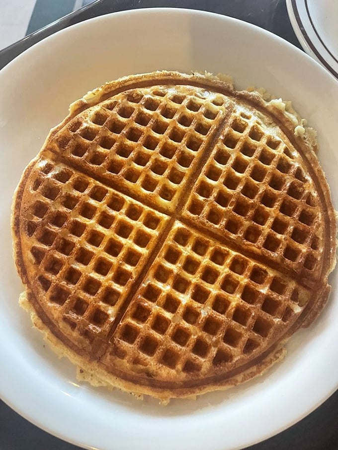 Waffle geometry at its finest. Each perfect square is a tiny pool just waiting for a syrup skinny-dip. Dive in!