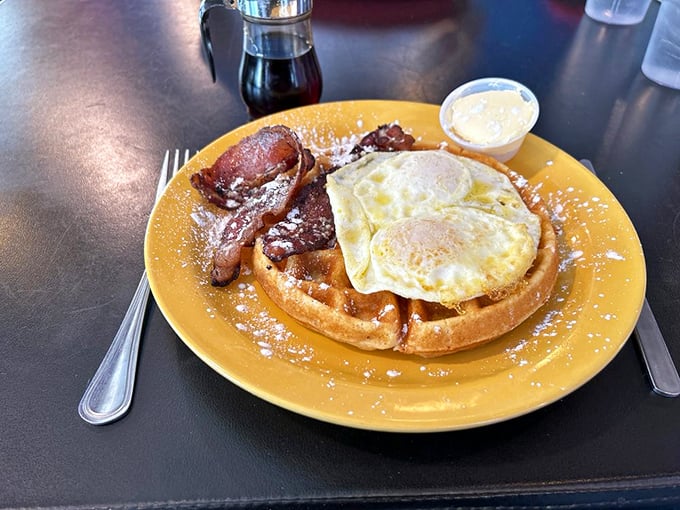 The breakfast of champions... or anyone with a pulse. This waffle-bacon-egg trifecta is like a warm hug for your stomach.