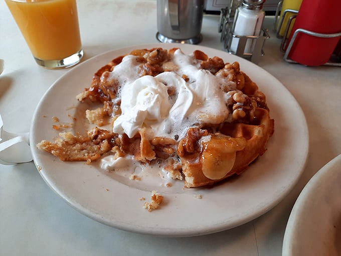 Holy waffle, Batman! This syrup-drenched wonder could make even the Joker smile. Breakfast of champions? More like breakfast of superheroes!