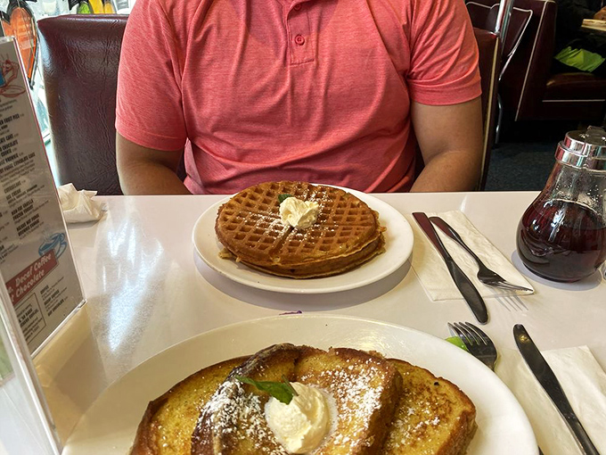 Breakfast of champions! With waffles this good, who needs a time machine? You're already in the good ol' days.