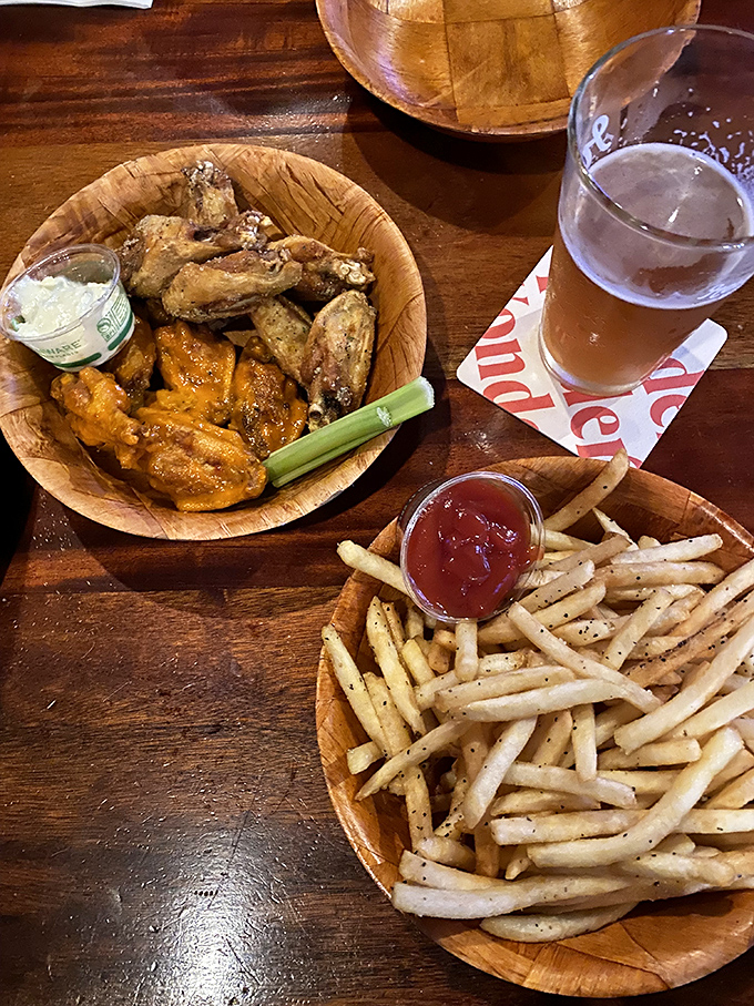 The dynamic duo of bar food perfection. These wings and fries are like Batman and Robin, if they were edible and irresistible.