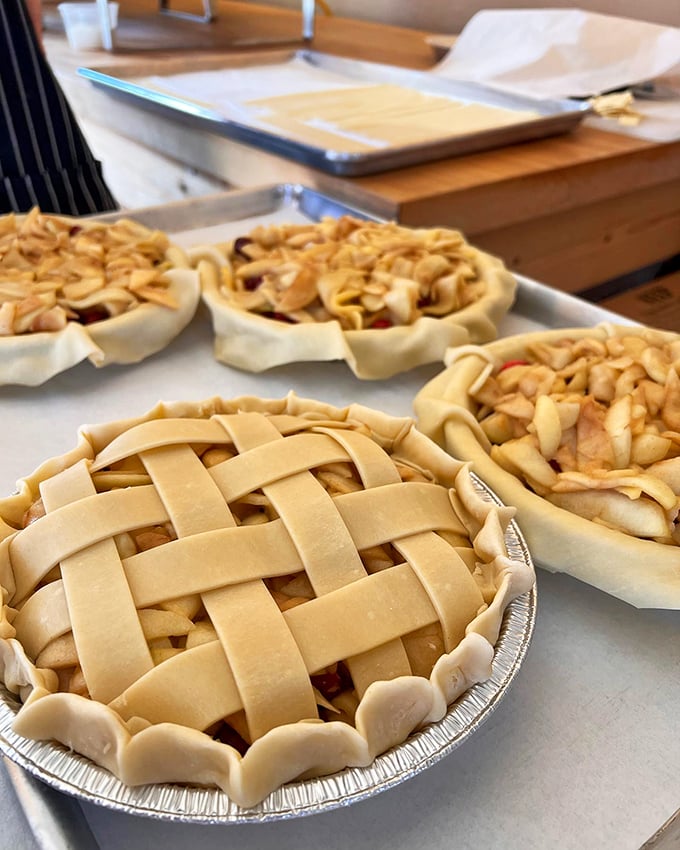 Pie perfection in progress! These lattice-topped beauties are like edible works of art. Van Gogh had nothing on these pastry Picassos.