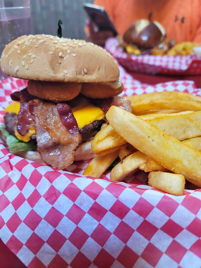 The Bacon Mac and Cheese Burger: Because sometimes you need to treat your inner child to a gourmet playground. Napkins required, bibs optional.